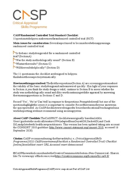 Casp Rct Checklist 2020 Download Free Pdf Randomized Controlled Trial Methodology