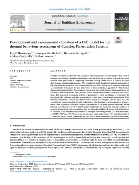 development and experimental validation of a cfd model for the