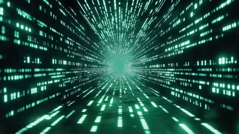 digital tunnel with glowing green binary code futuristic perspective