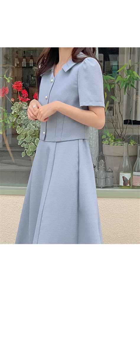 Made 모브앙 오픈카라넥 세미크롭 퍼프 반팔 트위드자켓 44~100 ♥핫핑♥