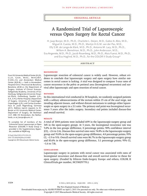Pdf A Randomized Trial Of Laparoscopic Versus Open Surgery For Rectal Cancer