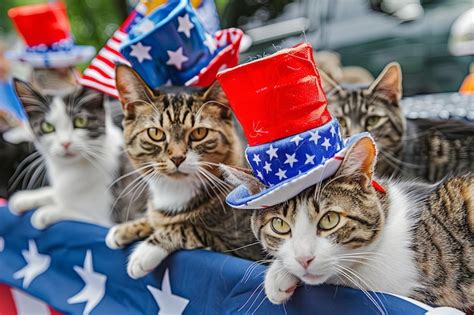 Premium Photo Group Of Cats Wearing Uncle Sam Hats 4th Of July Parade
