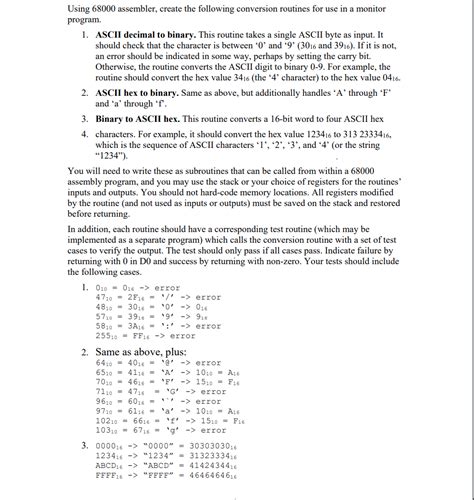 Solved Using 68000 assembler, create the following | Chegg.com