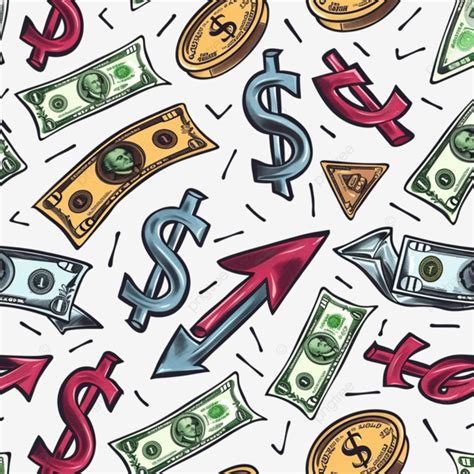 Dollar Devaluation With Falling Arrow Colored Seamless Pattern Seamless Pattern Dollar Png