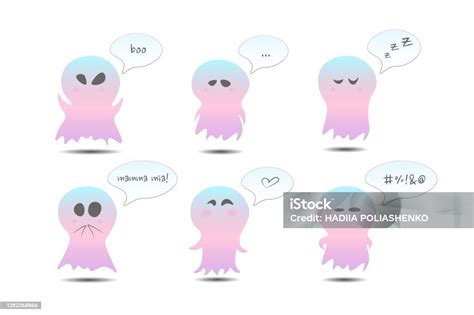 귀여운 유령 할로윈 템플릿 생각 거품 만화 유령 할로윈 배경에 고립 된 디자인에 대한 고스트 실루엣 벡터 일러스트레이션 개체 그룹에 대한 스톡 벡터 아트 및 기타 이미지