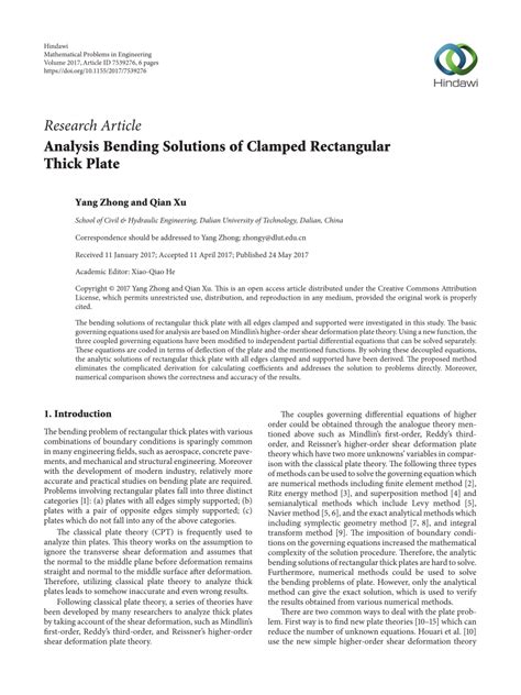 Pdf Analysis Bending Solutions Of Clamped Rectangular Thick Plate