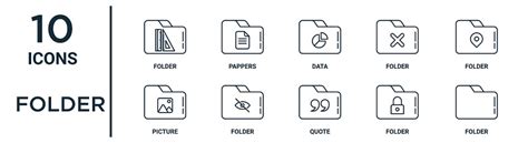 폴더 개요 아이콘 세트에는 얇은 줄 폴더 데이터 폴더 보고서 프리젠 테이션 다이어그램 웹 디자인을위한 그림 아이콘이 포함됩니다 0명에 대한 스톡 벡터 아트 및 기타 이미지