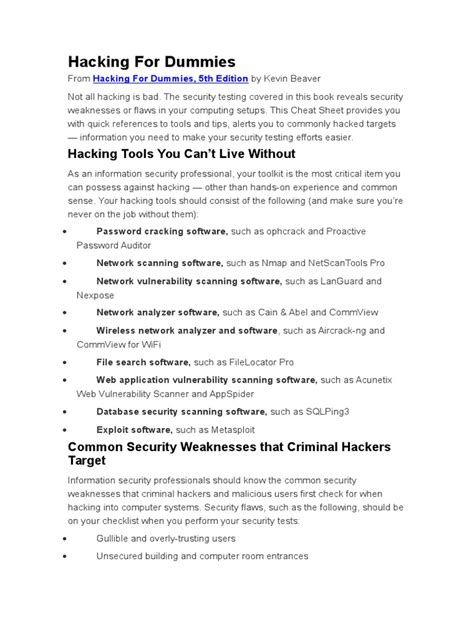 Hacking For Dummies Cheatsheet Pdf Port Computer Networking