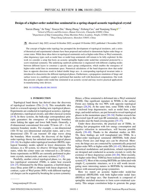 Pdf Design Of A Higher Order Nodal Line Semimetal In A Spring Shaped Acoustic Topological Crystal