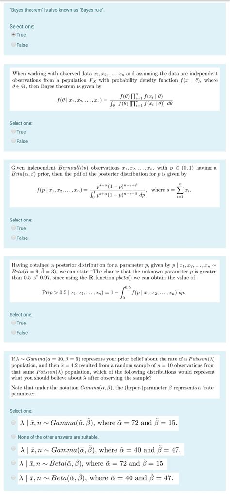 Solved Bayes Theorem Is Also Known As Bayes Rule Select Chegg