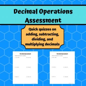 Operations With Decimals Assessments Add Subtract Multiply Divide Decimals Subtraction