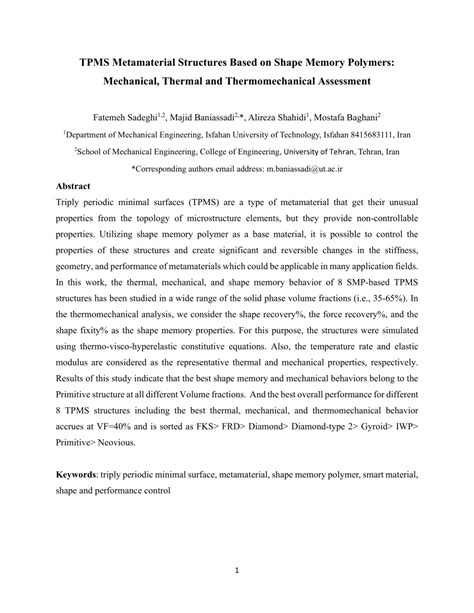 pdf tpms metamaterial structures based on shape memory polymers