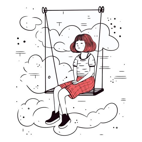Young Woman Sitting On A Swing In Sketch Style Premium Ai Generated