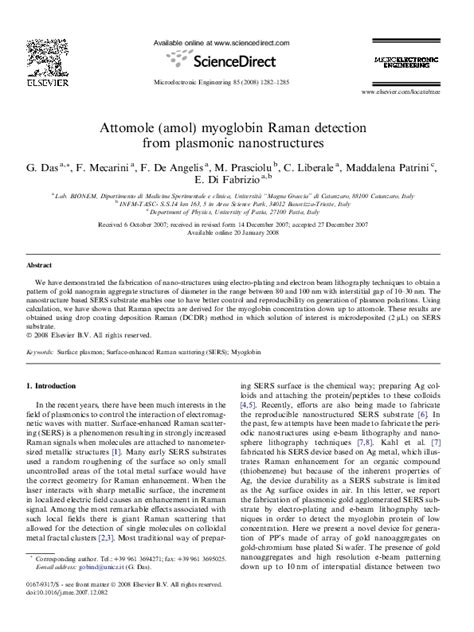 Pdf Attomole Amol Myoglobin Raman Detection From Plasmonic Nanostructures