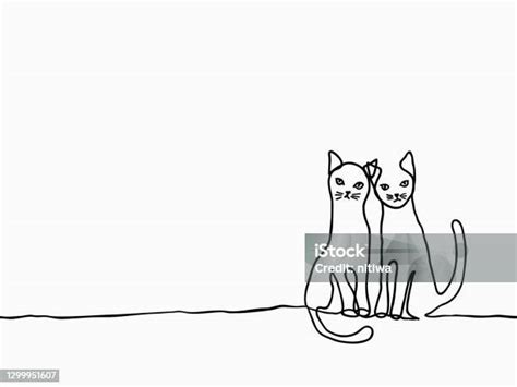 배경 벽지 질감 배너 라벨 표지 카드 등을위한 간단한 유치한 연속 라인 고양이 또는 새끼 고양이 원활한 패턴 벡터 디자인 커플에 대한 스톡 벡터 아트 및 기타 이미지