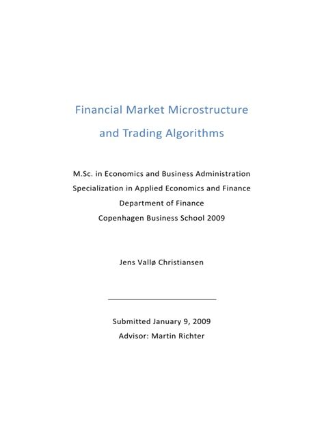 Financial Market Microstructure And Trading Algorithms 2009 Pdf