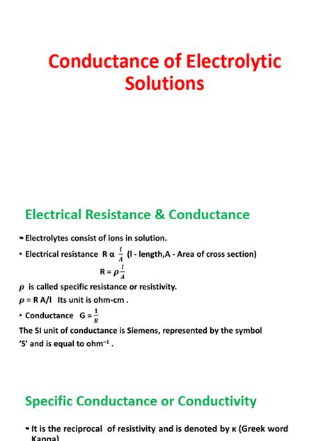 Conductivity Molar Conductivity Pdf Electrolyte Physical Chemistry