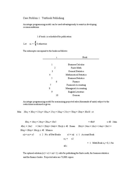 Case Problem 1 Textbook Publishing Pdf Mathematics Applied