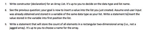 solved 7 write constructor declaration for an array list