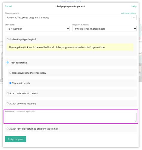 Add Additional Comments When Assigning An Exercise Programme