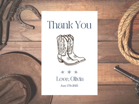 Western Thank You Card Template Editable Canva Printable Cowboy