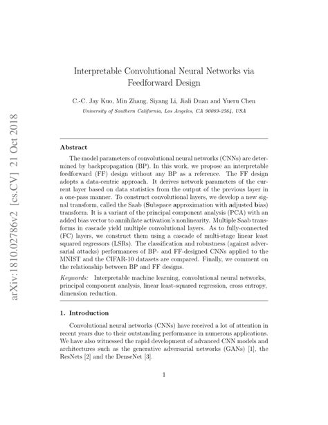 pdf interpretable convolutional neural networks via feedforward design