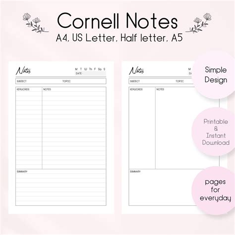 Cornell Notes Printable Cornell Notes Cornell Notes Templates