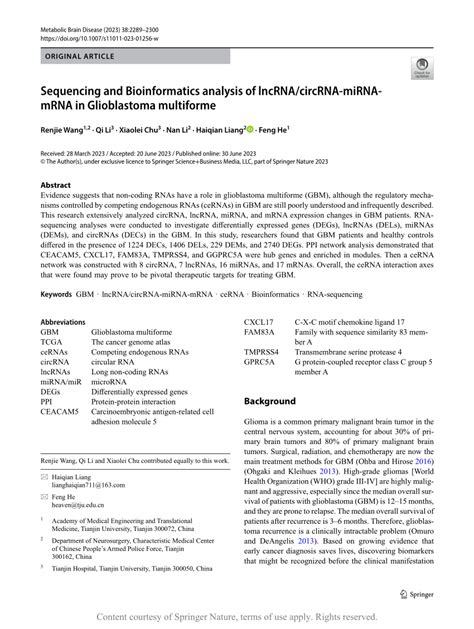 Sequencing And Bioinformatics Analysis Of Lncrnacircrna Mirna Mrna In