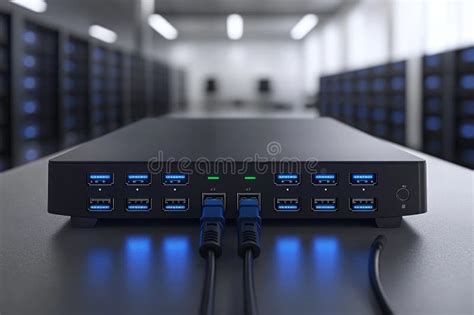 Usb Hub With Multiple Ports Illuminated By Blue Lights Visualizing Efficient Data Management