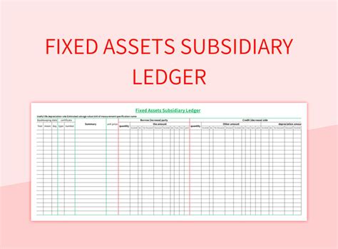 Fixed Assets Subsidiary Ledger Excel Template And Google Sheets File For Free Download Slidesdocs