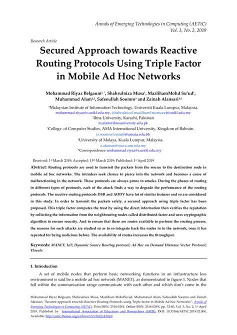 Secured Approach Towards Reactive Routing Protocols Using Triple Factor