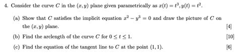 solved 4 consider the curve c in the x y plane given