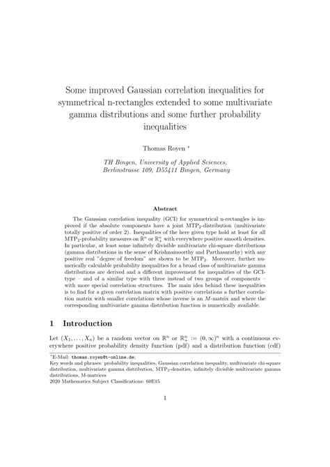 Pdf Some Improved Gaussian Correlation Inequalities For Symmetrical N