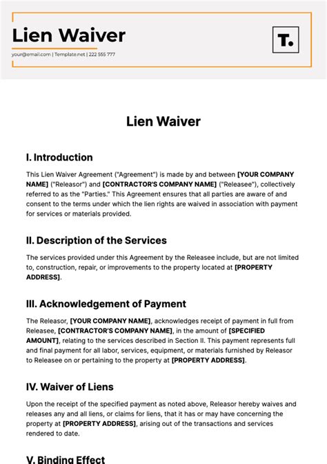 Lien Waiver Template Edit Online And Download Example