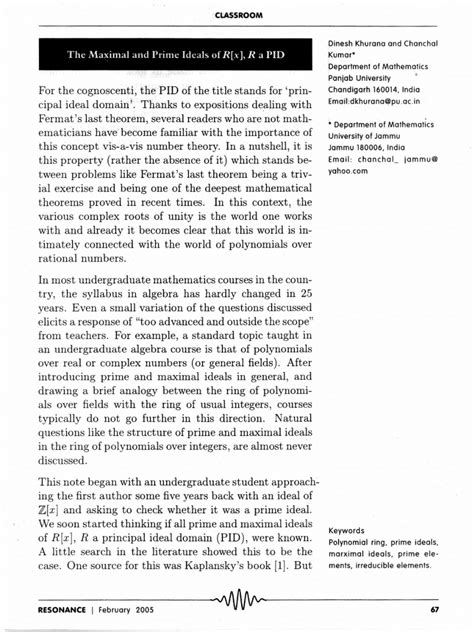 Pdf The Maximal And Prime Ideals Ofr[x] R A Pid