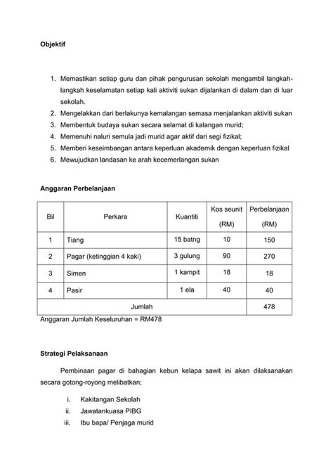 Kertas kerja pembinaan pagar gelanggang serbaguna | DOCX