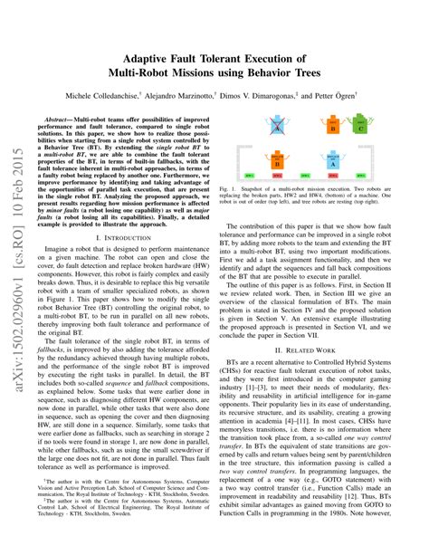 Pdf Adaptive Fault Tolerant Execution Of Multi Robot Missions Using