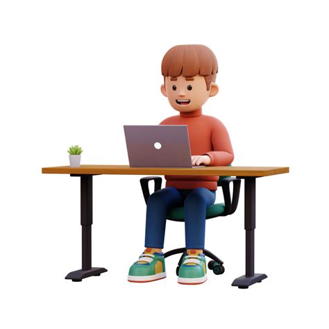3d Male Character Working On A Laptop 24387888 Png