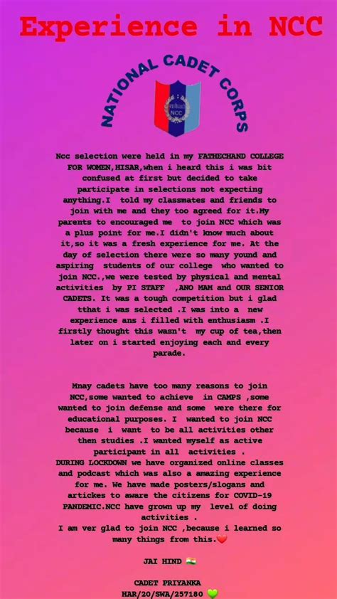 Experience Of Ncc Class India Ncc