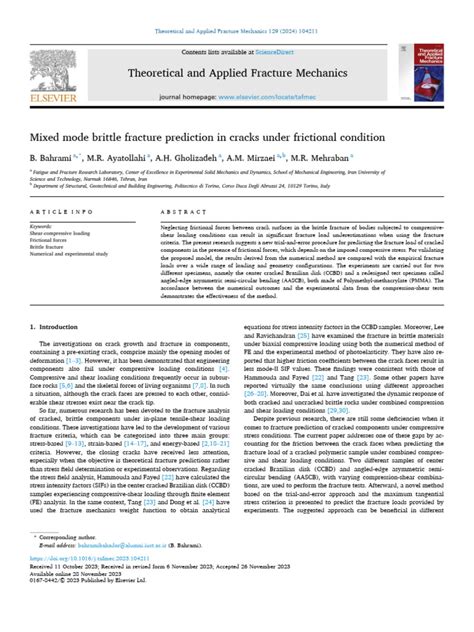 Mixed Mode Brittle Fracture Prediction In Cracks Under Frictional