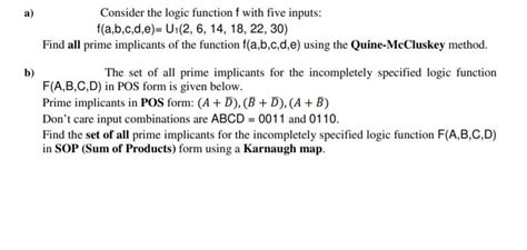 Solved A Consider The Logic Function F With Five Inputs