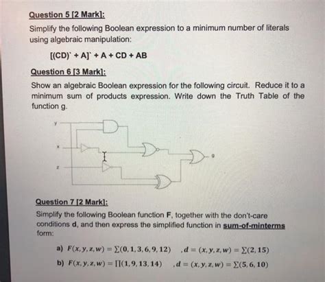 Solved Question 5 2 Mark Simplify The Following Boolean