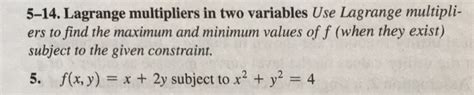 solved 5 14 lagrange multipliers in two variables use