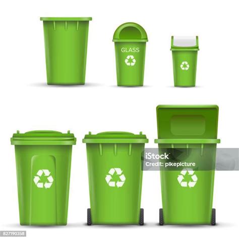 그린 빈 양동이 벡터 유리 쓰레기 재활용입니다 열리고 닫히는 전면 보기 화살표에 서명 합니다 고립 된 그림 거리에 대한 스톡 벡터 아트 및 기타 이미지 Istock