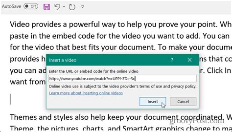 how to insert a youtube video in a word document