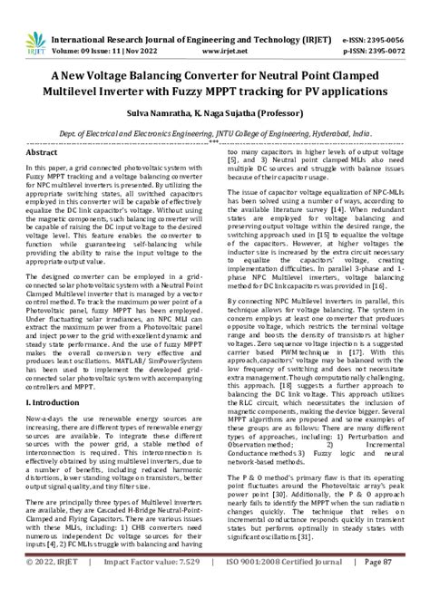 Pdf A New Voltage Balancing Converter For Neutral Point Clamped Multilevel Inverter With Fuzzy