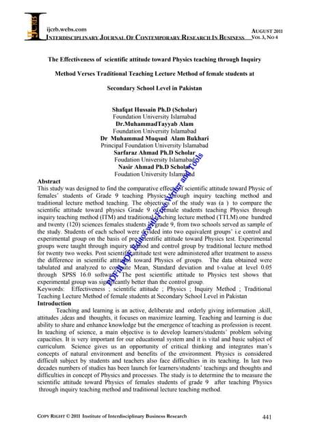 The Effectiveness Of Scientific Attitude Toward Physics Teaching Through Inquiry Pdf