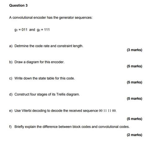 Solved Question A Convolutional Encoder Has The Generator Chegg