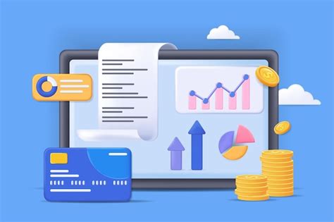 3d 만화 스타일의 사람들이 없는 비즈니스 재무 보고서 장면의 현실적인 개념 프리미엄 벡터