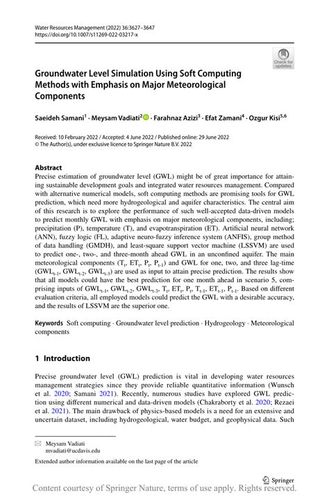 Groundwater Level Simulation Using Soft Computing Methods With Emphasis On Major Meteorological